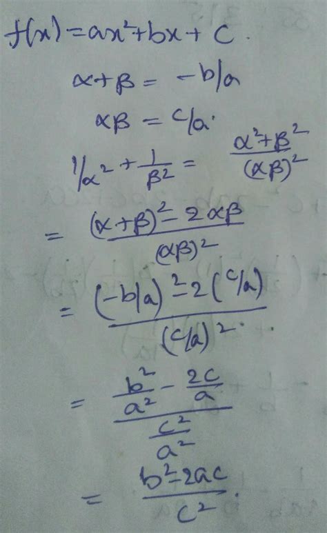 if alpha and beta are zeros of the polynomial f x ax² bx c then find 1 alpha² 1 beta²