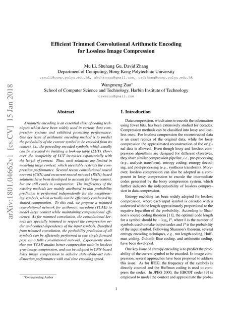 pdf efficient trimmed convolutional arithmetic encoding for lossless image compression