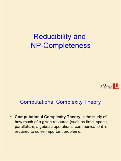 10 reducibility and np completeness pdf computational complexity theory time complexity