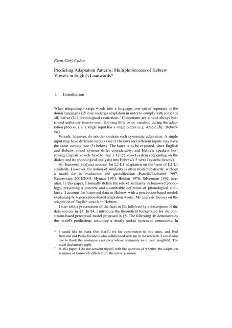 pdf predicting adaptation patterns multiple sources of hebrew vowels in english loanwords
