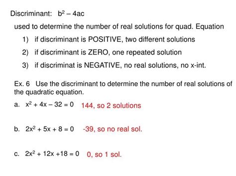 ppt ex 6 use the discriminant to determine the number of real solutions of the quadratic