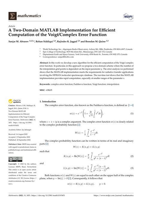 pdf a two domain matlab implementation for efficient computation of the voigt complex error