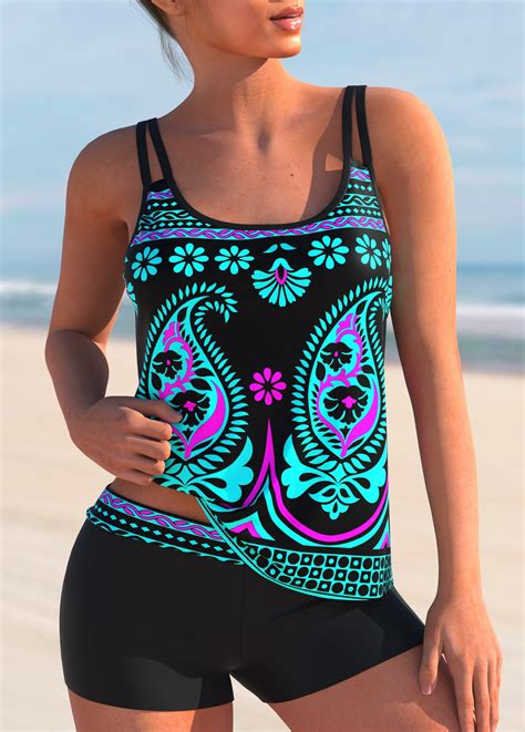 ROTITA Spaghetti Strap Tribal Print Tankini Set Rotita USD 36 98