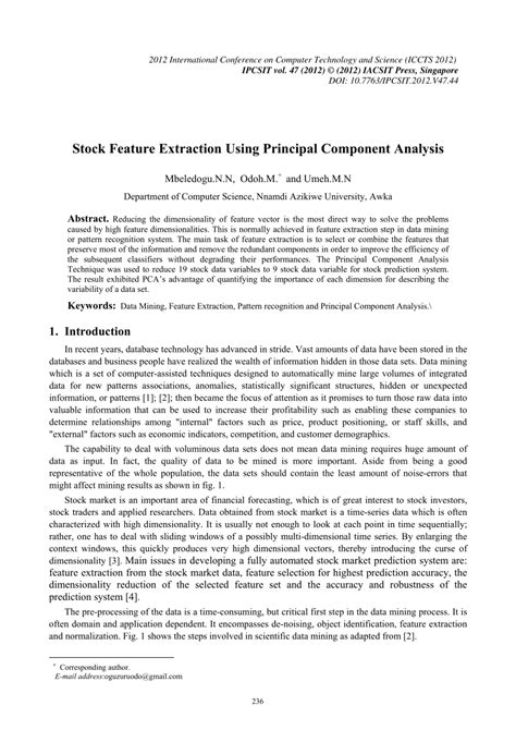 pdf stock feature extraction using principal component analysis