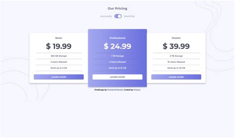 frontend mentor pricing component using html css and javascript coding challenge solution