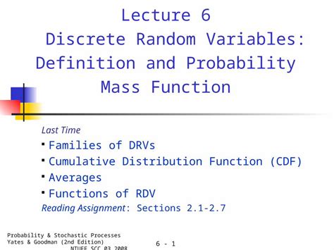 PPT Lecture 6 Discrete Random Variables Definition And Probability