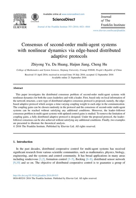 pdf consensus of second order multi agent systems with nonlinear dynamics via edge based
