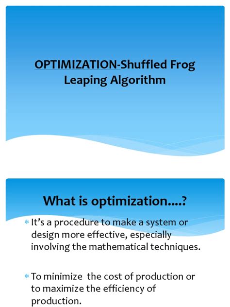 optimization shuffled frog leaping algorithm pdf mathematical optimization computational