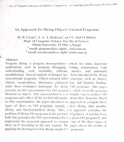 pdf an approach to slicing object oriented programs