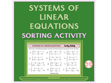 systems of linear equations with 2 variables sorting activity teaching resources