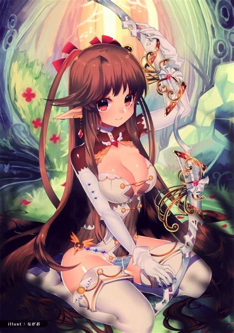 Wallpaper Illustration Anime Girls Brunette Bow Thigh Highs Cleavage Original Characters