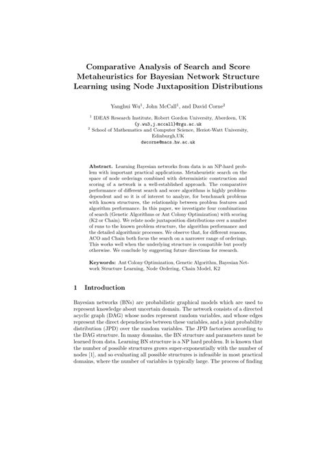 pdf comparative analysis of search and score metaheuristics for bayesian network structure