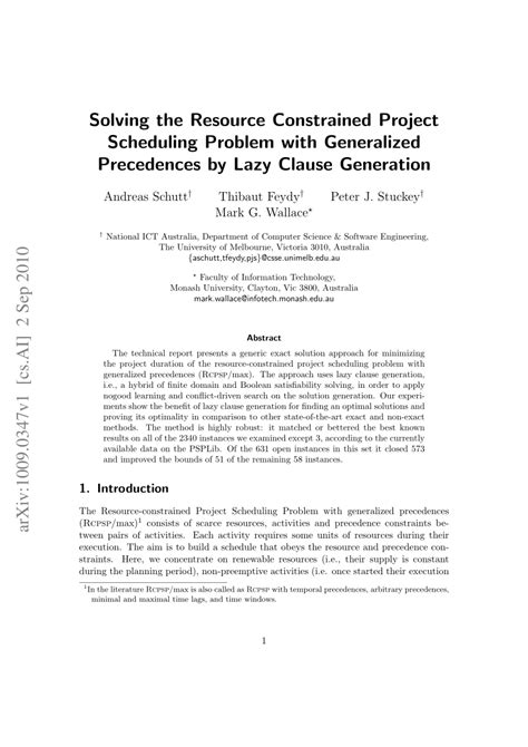 pdf solving the resource constrained project scheduling problem with generalized precedences