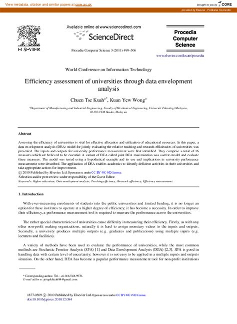 pdf efficiency assessment of universities through data envelopment analysis masoume