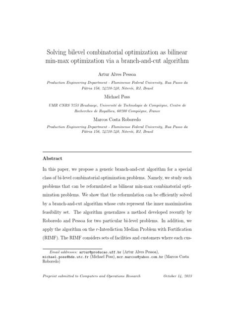 solving bilevel combinatorial optimization as bilinear min max optimization via a branch and cut