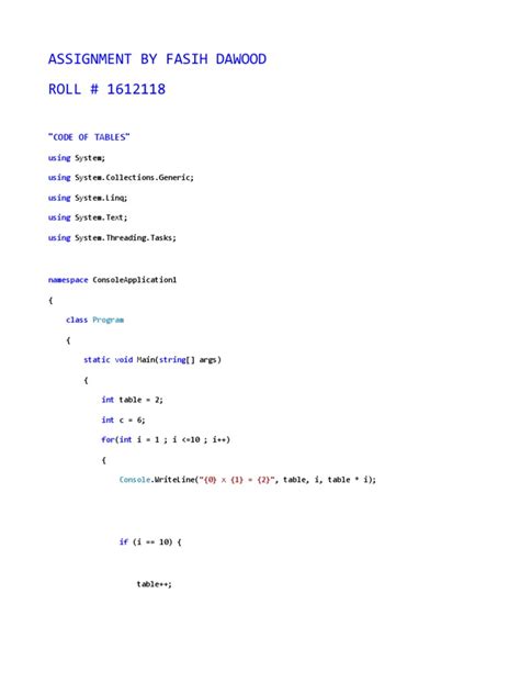 generating multiplication tables using loops in c pdf