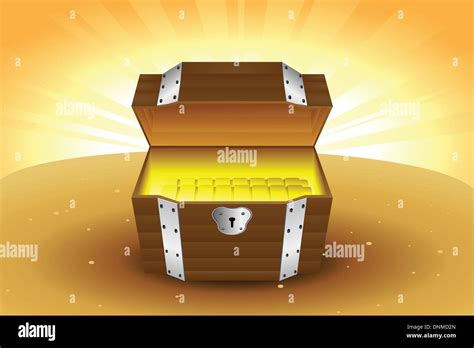 A Vector Illustration Of A Wooden Treasure Chest With Gold Inside Stock