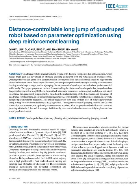 pdf distance controllable long jump of quadruped robot based on parameter optimization using