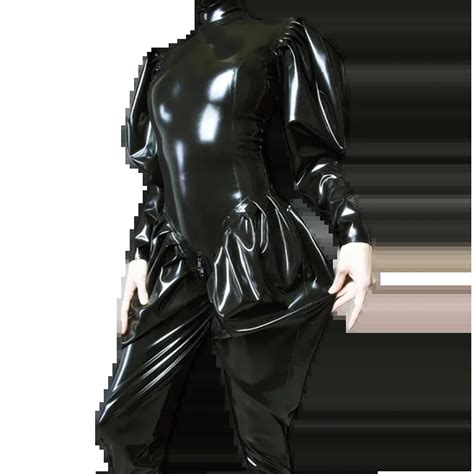 Sexy Latex Women Men Gummi Catsuit With Puff Sleeves And Leggs Rubber Coverall Bodysuit Handmade