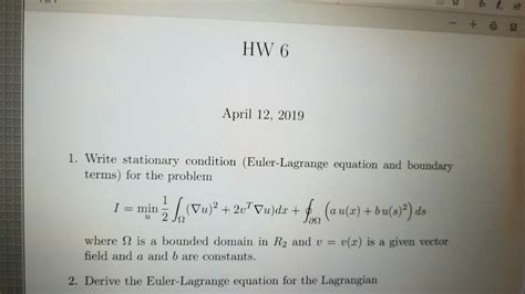 1 write stationary condition euler lagrange
