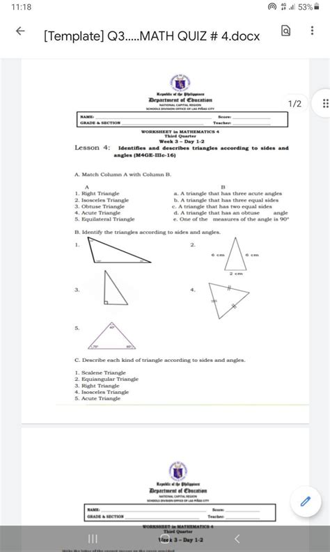Identify The Triangles According To Sides And Angles Brainly Ph