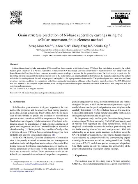 pdf grain structure prediction of ni base superalloy castings using the cellular automaton