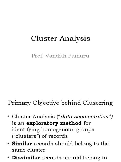 cluster analysis prof vandith pamuru pdf cluster analysis statistical data types
