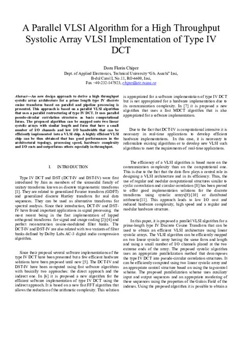 pdf a parallel vlsi algorithm for a high throughput systolic array vlsi implementation of type