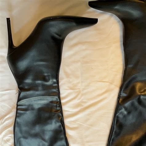 Sexy High Heel Boots Plus Size Pointed Toe Slip On Stiletto Heel Black Thigh High Over The Knee