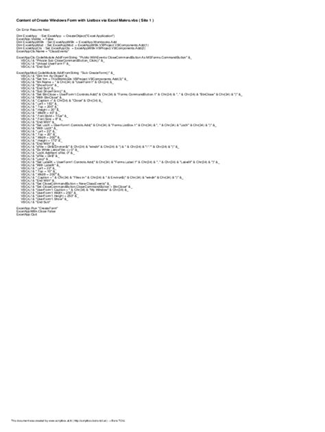fillable online create windows form with listbox via excel makro scriptbox fax email print