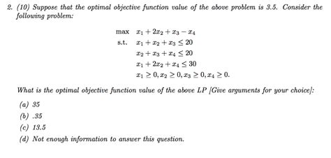 solved 2 10 suppose that the optimal objective function
