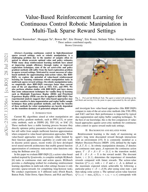 pdf value based reinforcement learning for continuous control robotic manipulation in multi