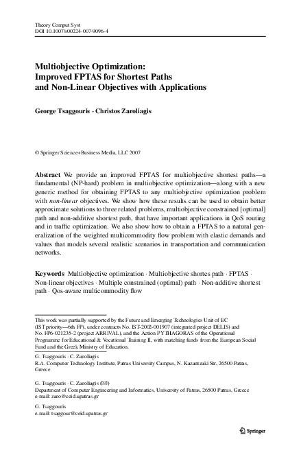 pdf multiobjective optimization improved fptas for shortest paths and non linear objectives