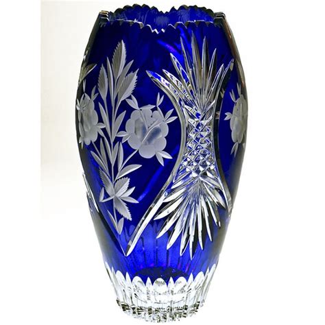 Bohemian Crystal Vase Blue Crystal Glassware Crystal Vase Lalique Cut Glass Glass Art