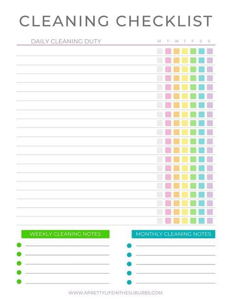 The Daily Cleaning Checklist Is Shown In Green Yellow And Pink Colors