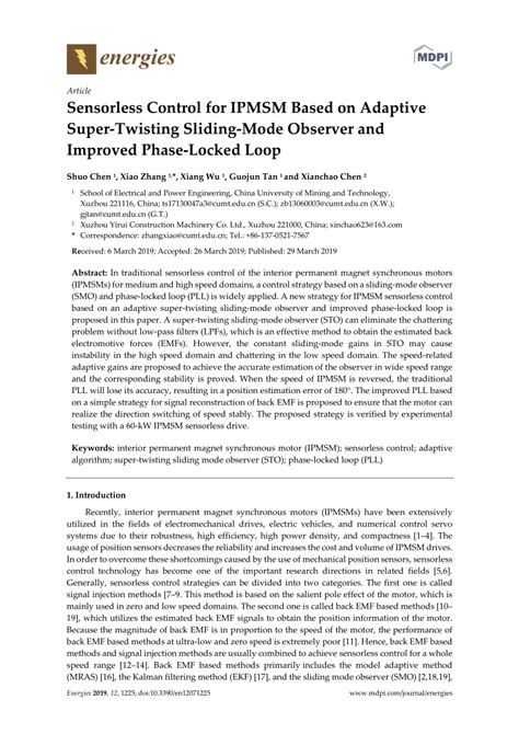 pdf sensorless control for ipmsm based on adaptive super twisting sliding mode observer and