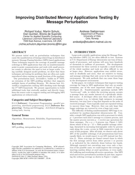 pdf improving distributed memory applications testing by message perturbation
