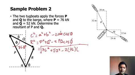 solving vector problems using sine and cosine law youtube