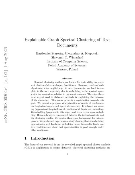 pdf explainable graph spectral clustering of text documents