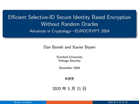 efficient selective id secure identity based encryption without random oracles ppt