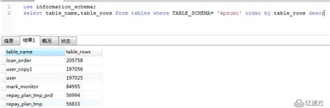 mysql如何查看数据库中表的行数及进行排序 行业资讯 亿速云