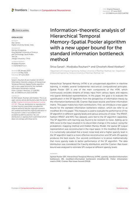 pdf information theoretic analysis of hierarchical temporal memory spatial pooler algorithm