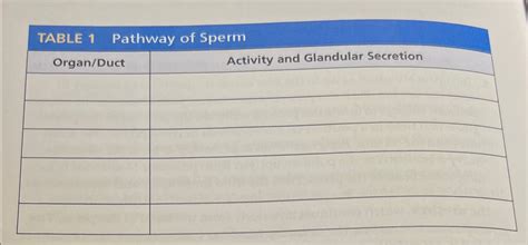 solved table 1 pathway to sperm with the organs and ducst