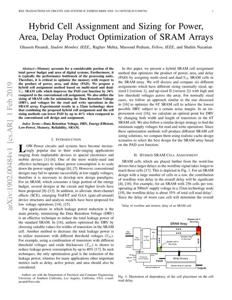 hybrid cell assignment and sizing for power area delay product optimization of sram arrays