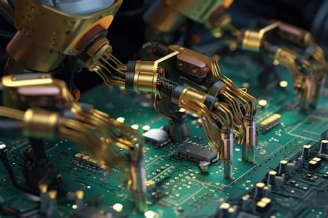 Premium AI Image Closeup Of Robot Arms Assembling Circuit Boards