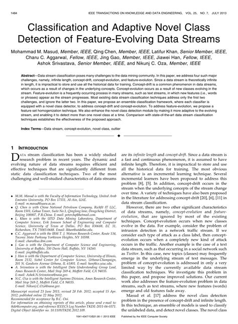 pdf classification and adaptive novel class detection of feature evolving data streams