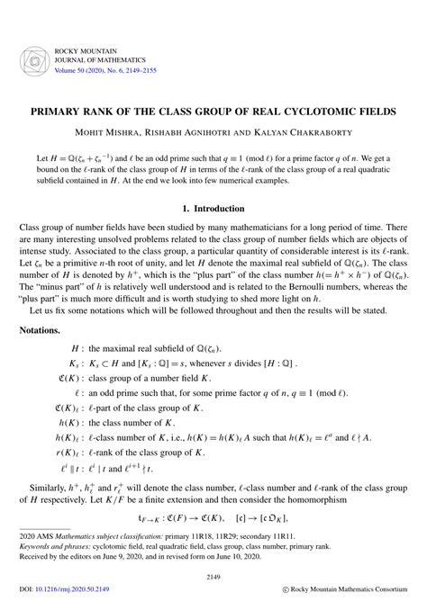 pdf primary rank of the class group of real cyclotomic fields