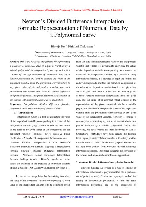 pdf newton s divided difference interpolation formula representation of numerical data by a