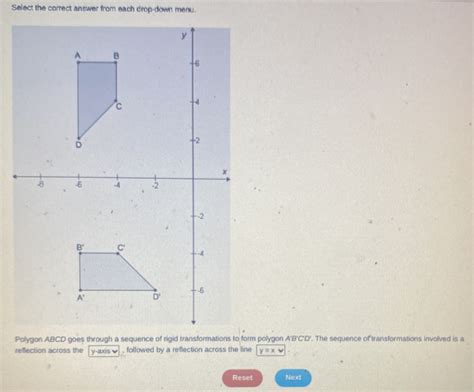 select the correct answer from each drop down menu polygon abcd goes through a sequence o