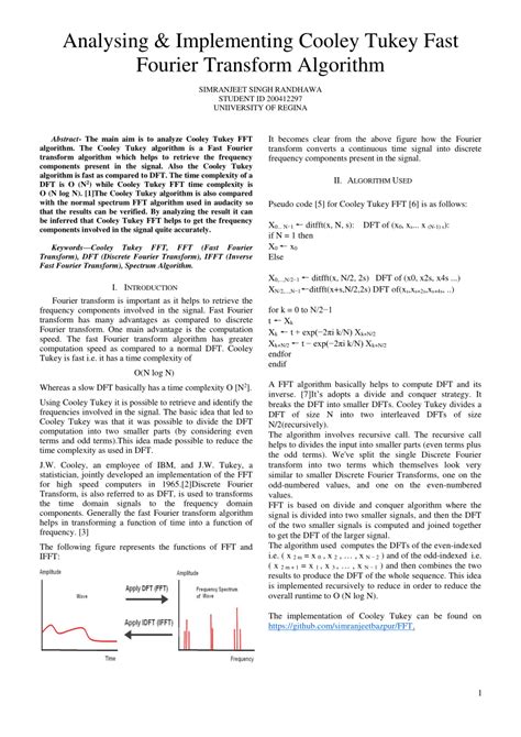 pdf analysing and implementing cooley tukey fast fourier transform algorithm